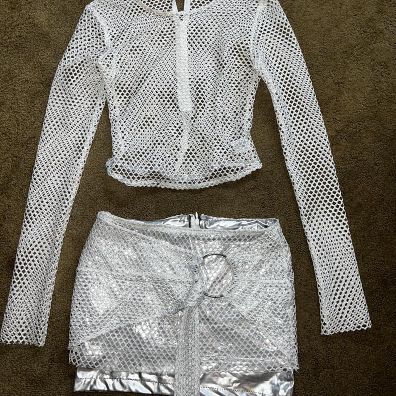 Two piece metallic mesh set ALTERED to have longer... - Depop