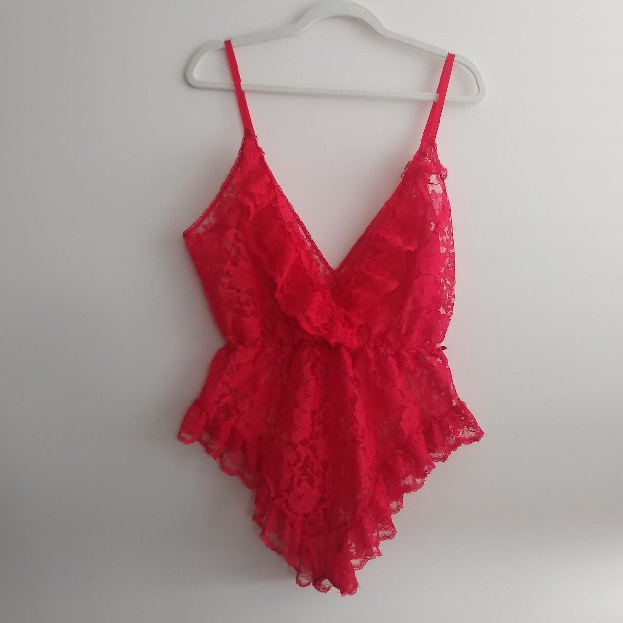 Red Sheer Lace Teddy With Plunging V Neckline Lace Depop
