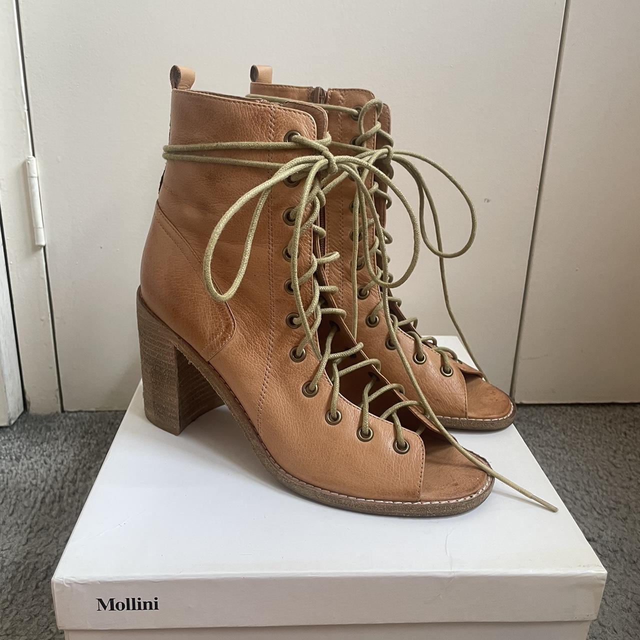 Mollini Jofan Tan Leather Heels Size 40 - Depop
