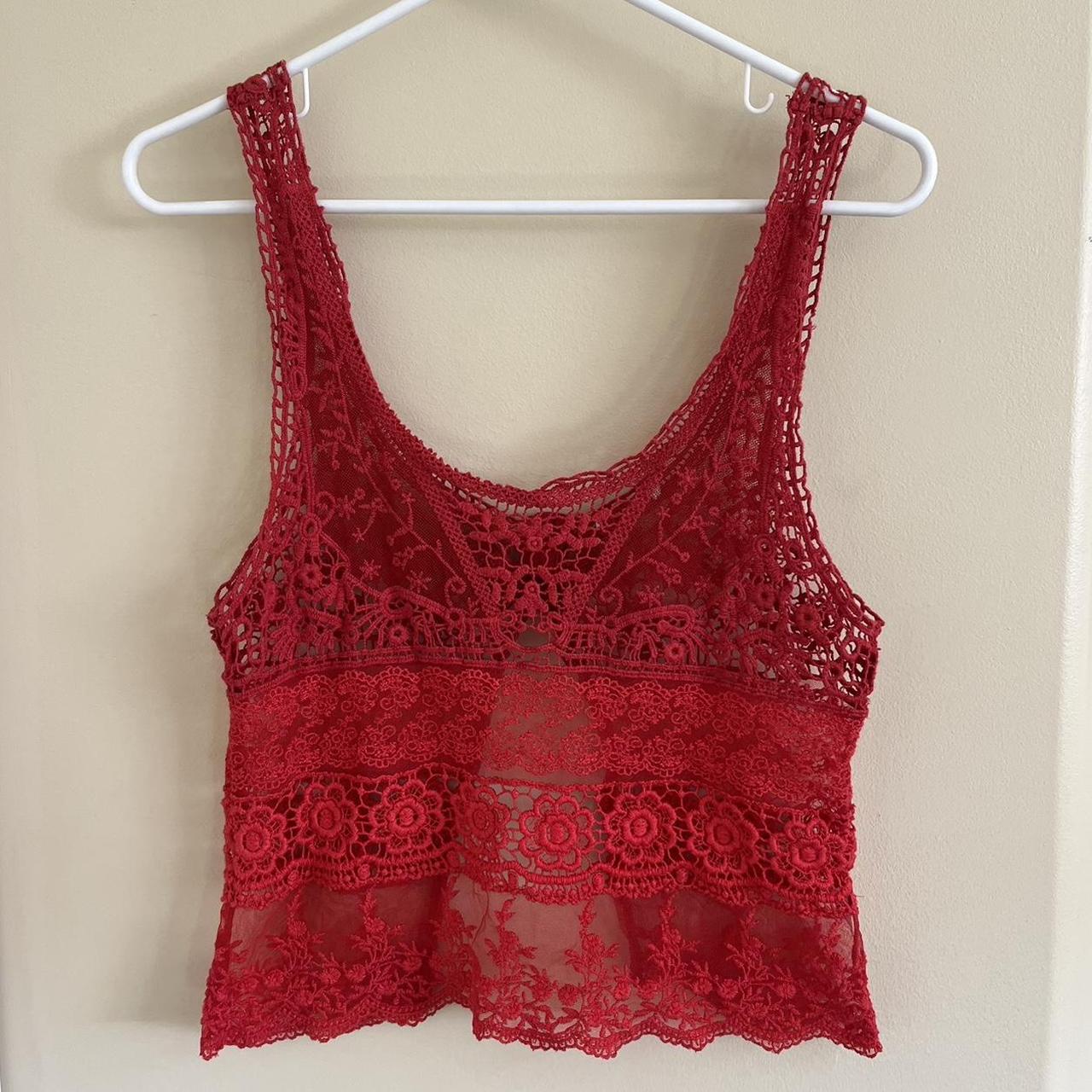 Red lace open back tank 🌹 - Vintage - Depop