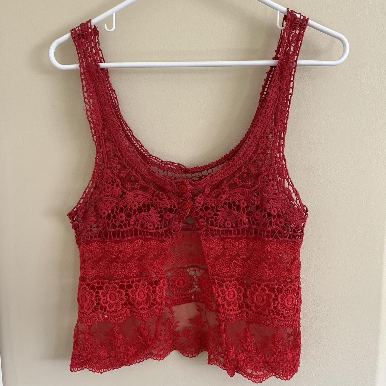 Red lace open back tank 🌹 - Vintage - Depop