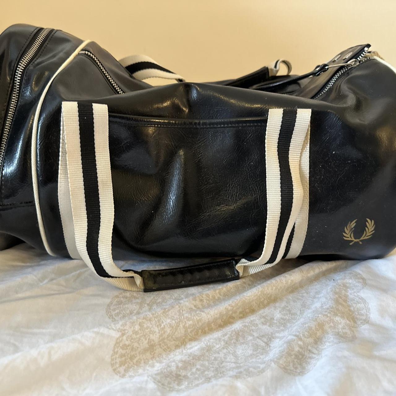 Fred Perry Unisex Big Duffel Bag Black And White... - Depop