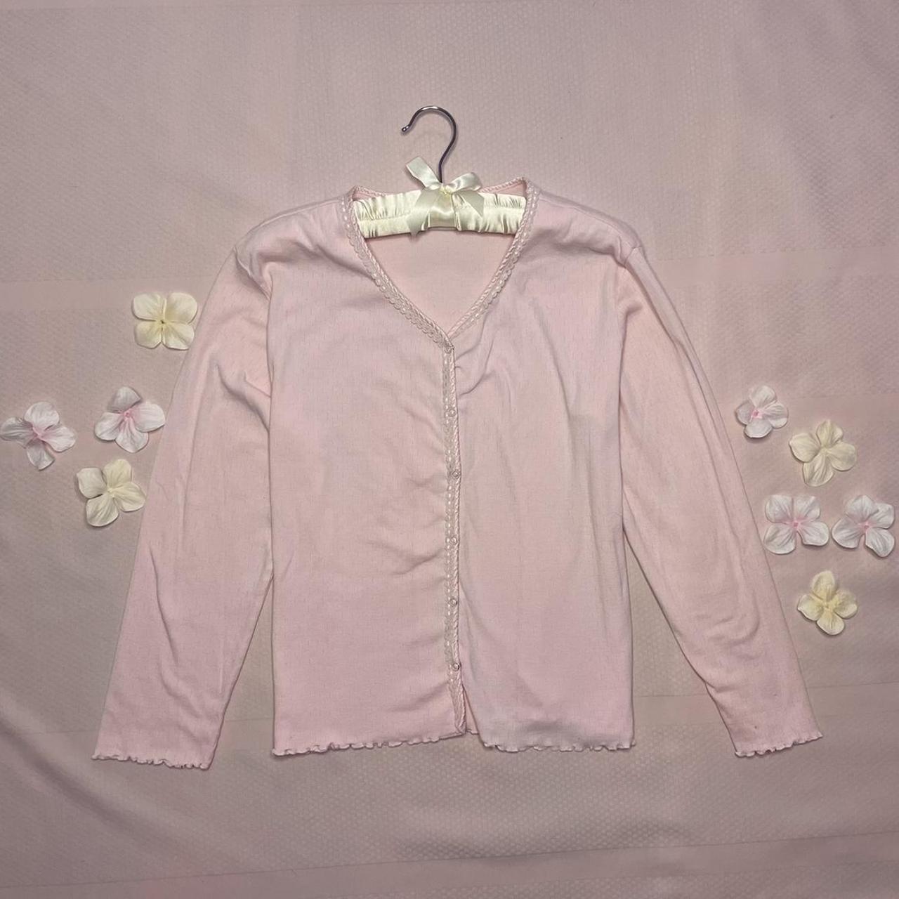 pink coquette sweater with lettuce hem #coquette... - Depop