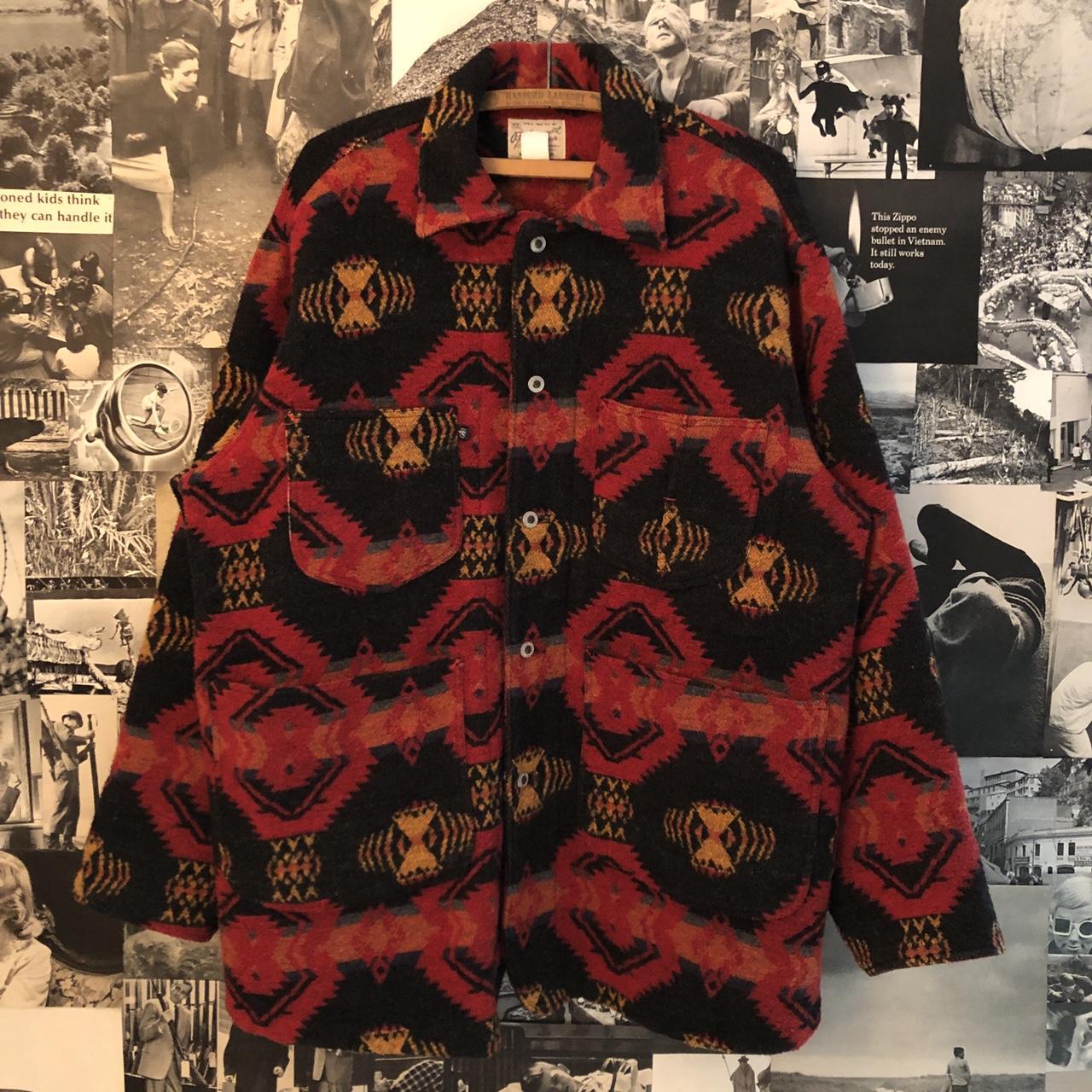 80s Native print fleece coat Quite possibly the... - Depop