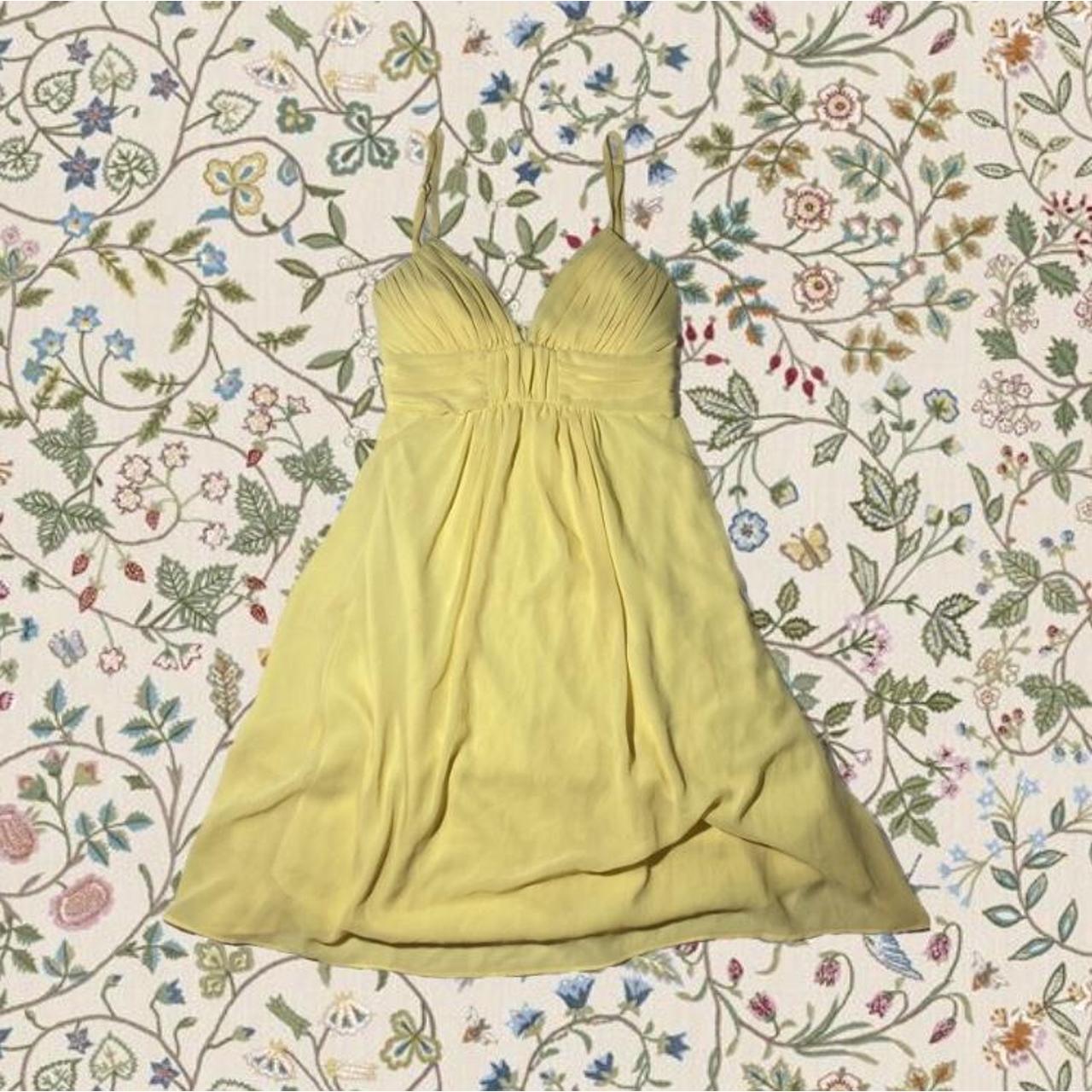 Flowy yellow summer dress from Y2K Small black ink... - Depop