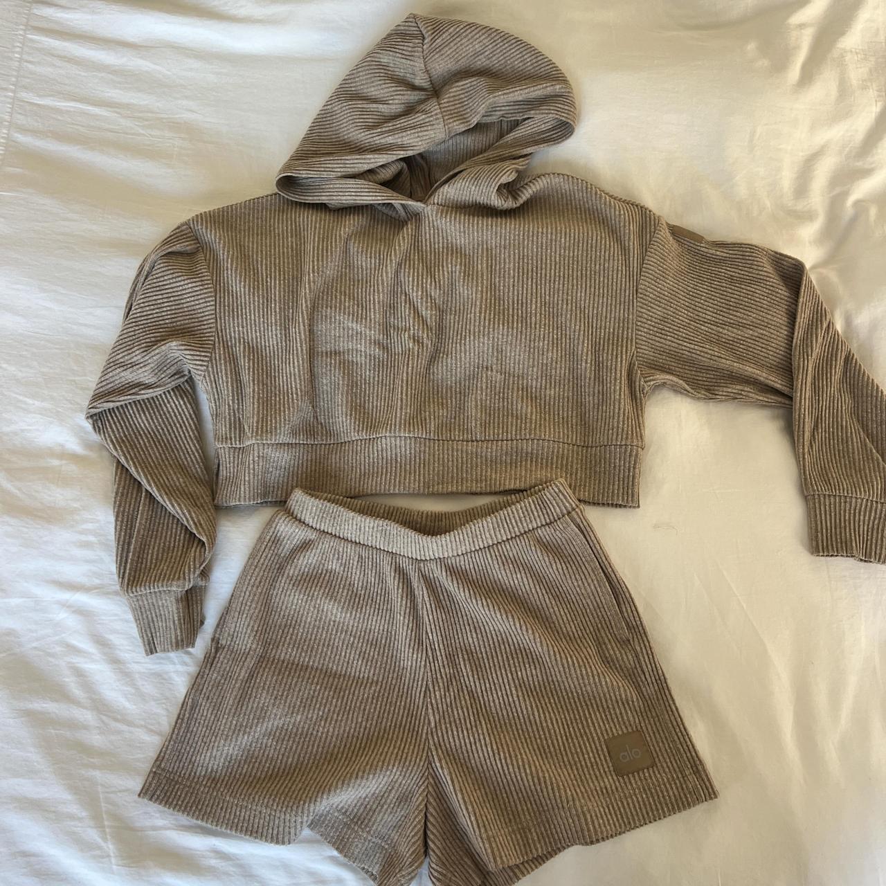 Alo Set Ribbed Shorts size XS Cropped Hoodie size S - Depop