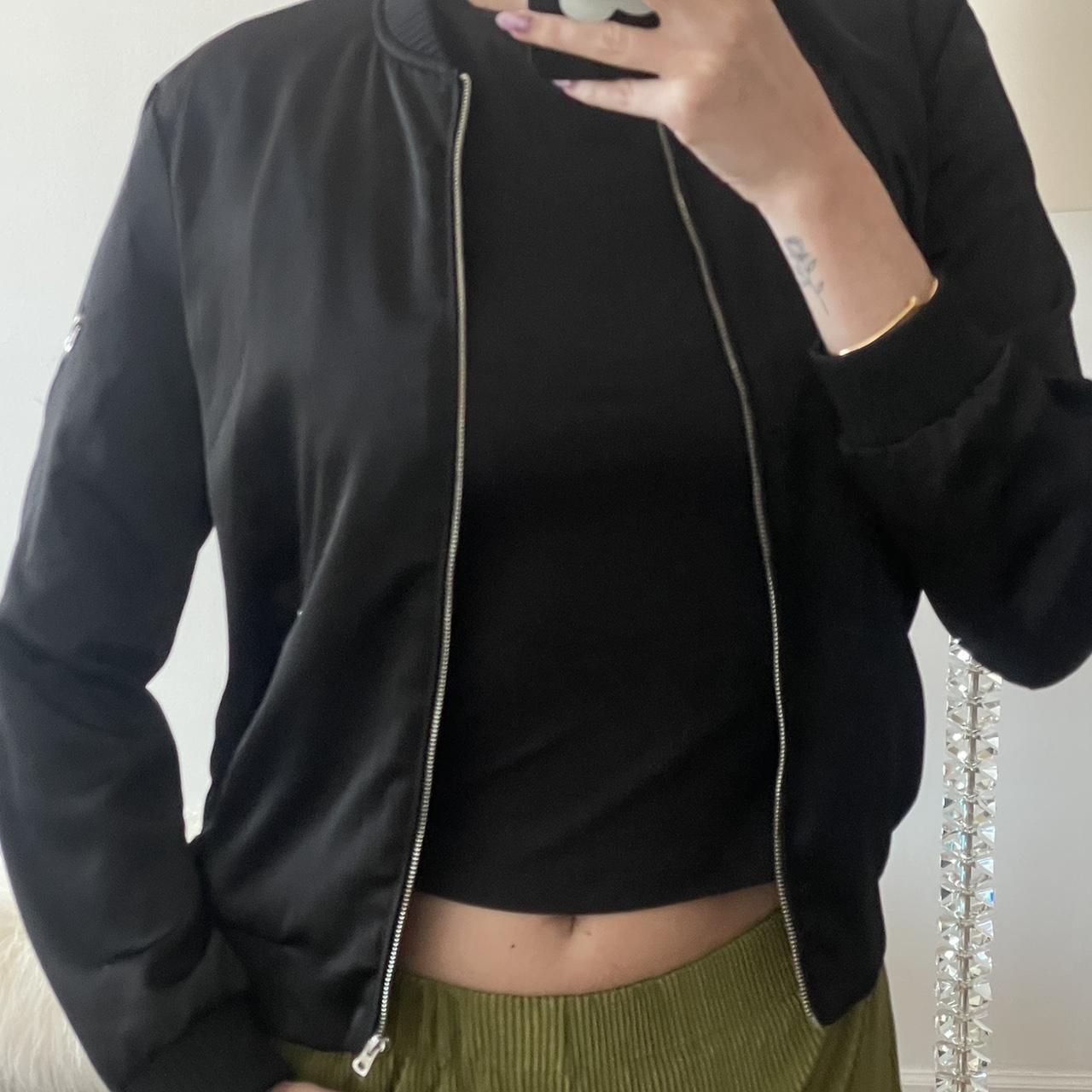Black lightweight bomber jacket with silver button... - Depop