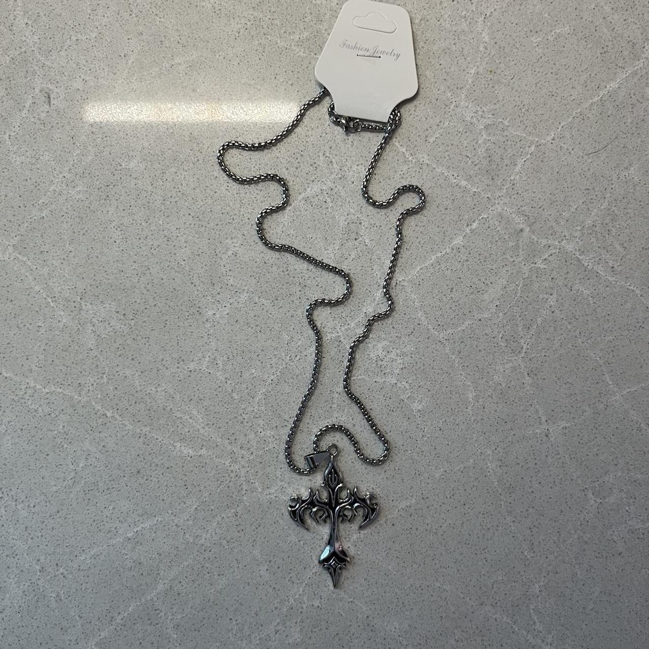 Vintage y2k style punk goth cross chain necklace.... - Depop