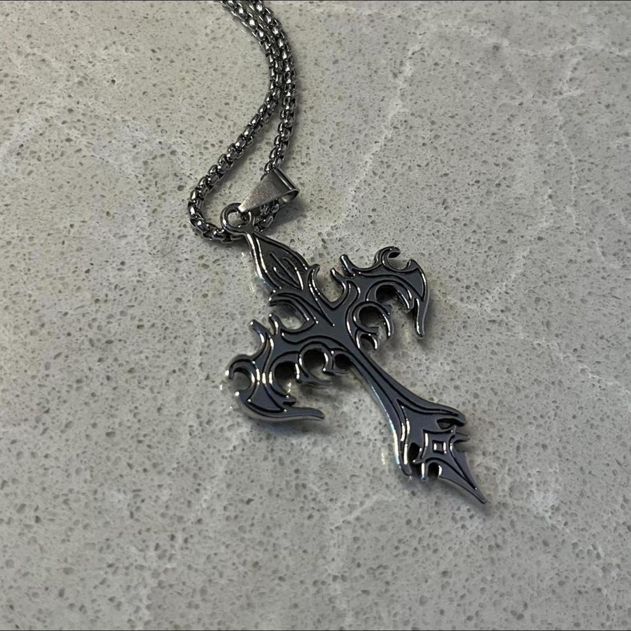 Vintage y2k style punk goth cross chain necklace.... - Depop