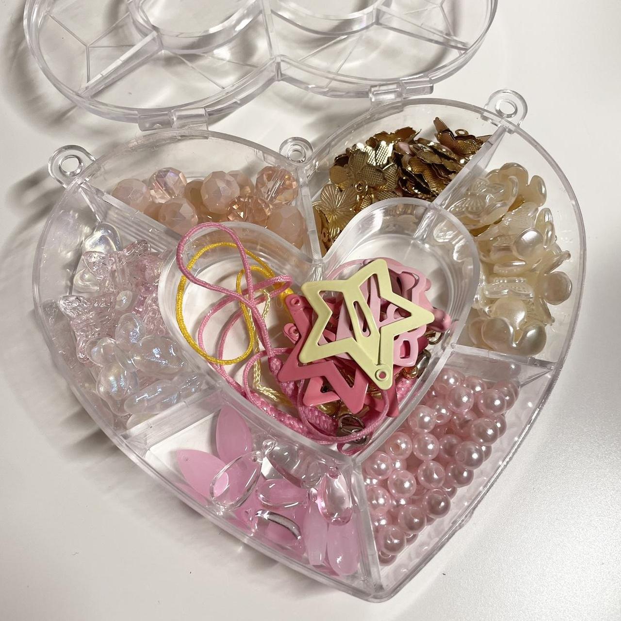Pink and gold bead box kit heart shaped •includes... - Depop