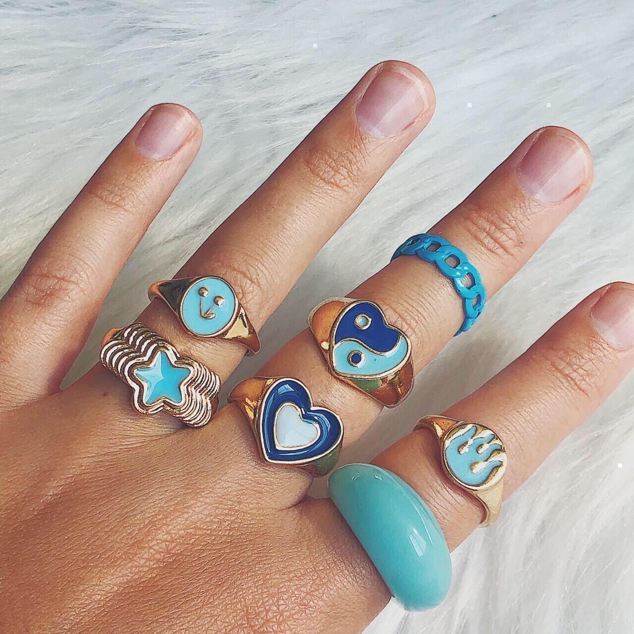 Gold Ring Set Womens Y2k Rings Boho Ring Set Y2k... - Depop