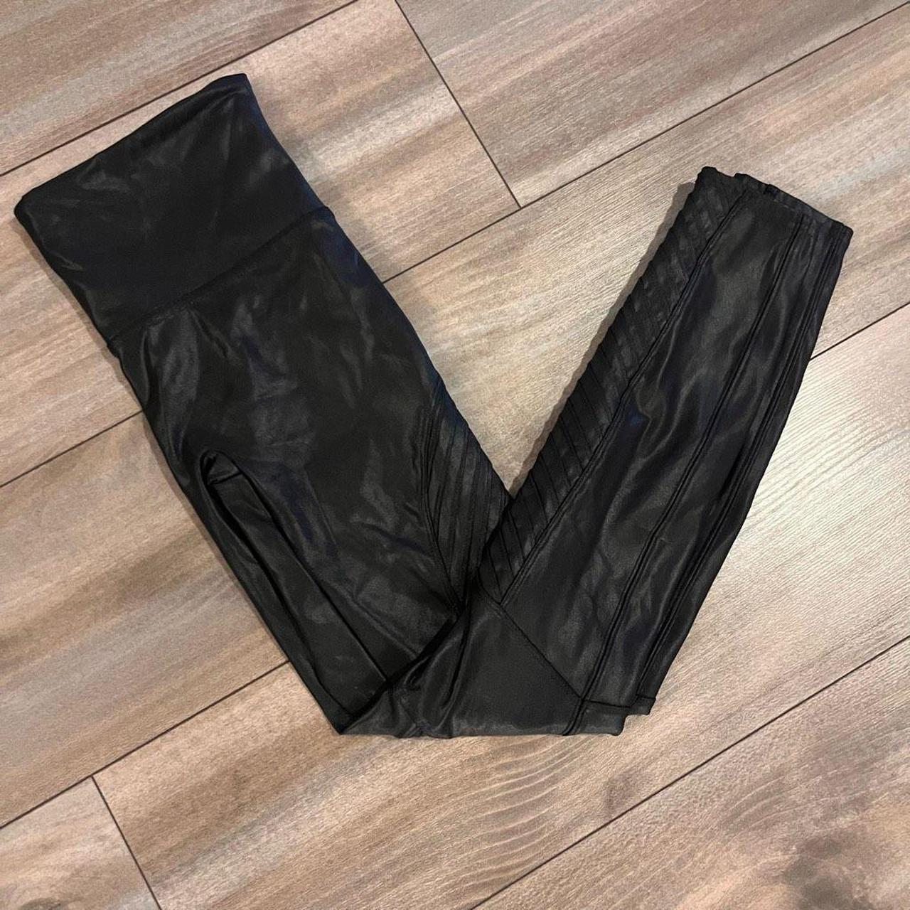 Spanx Faux Leather Black Pattern Leggings Women... - Depop