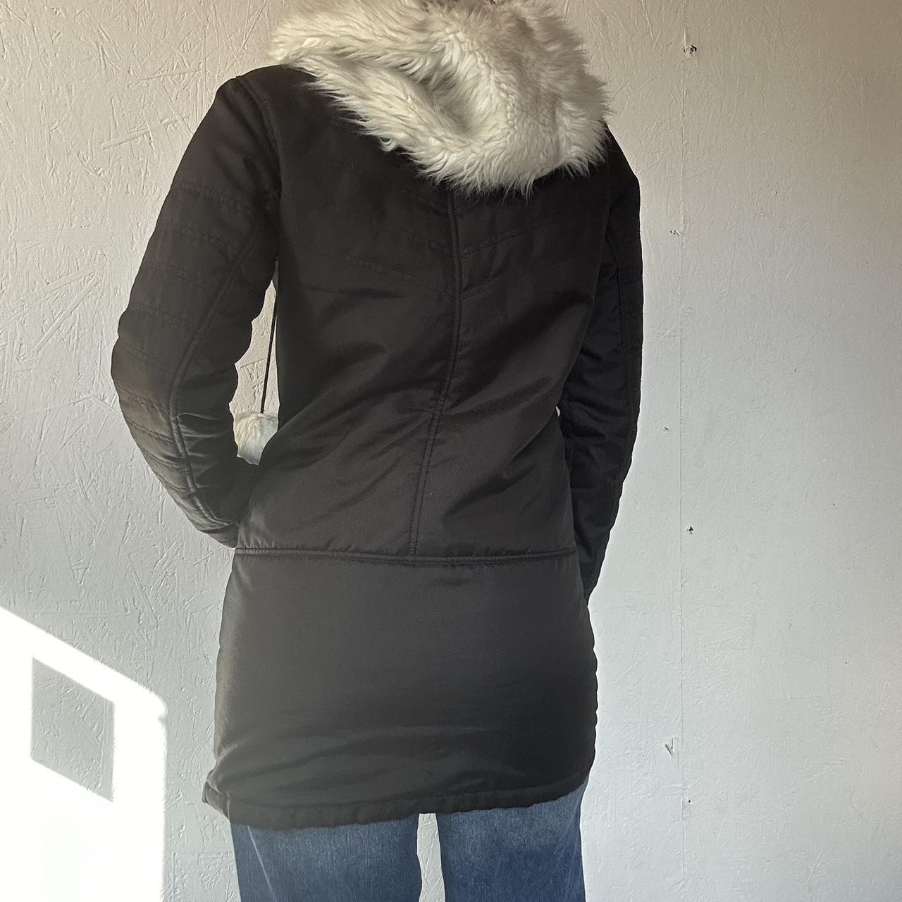 Hooch black & white puffer jacket with fur details... - Depop