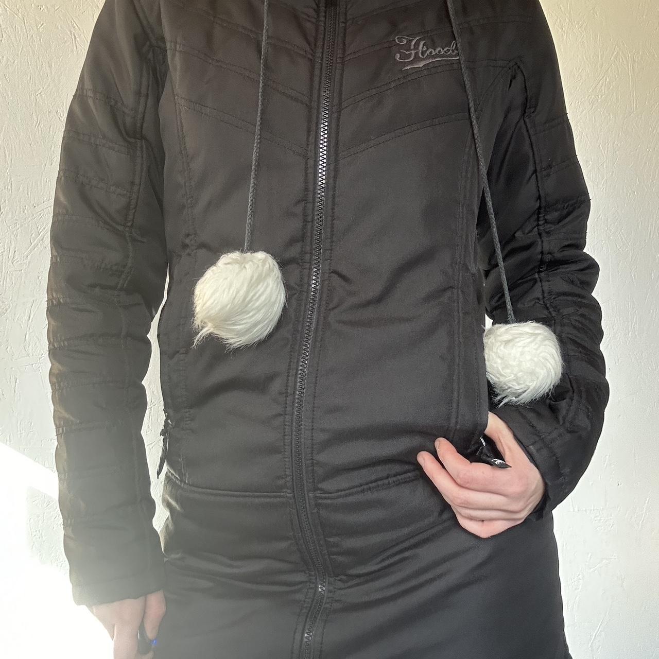 Hooch black & white puffer jacket with fur details... - Depop