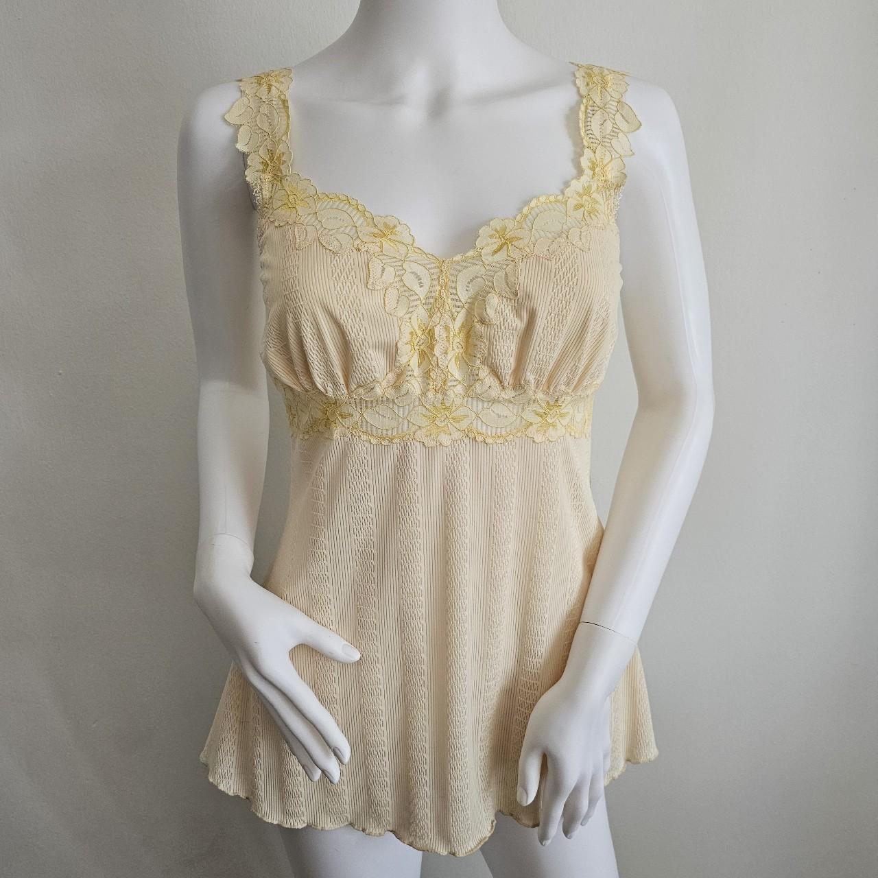Dreamy soft yellow flowy floral embellished cami... - Depop