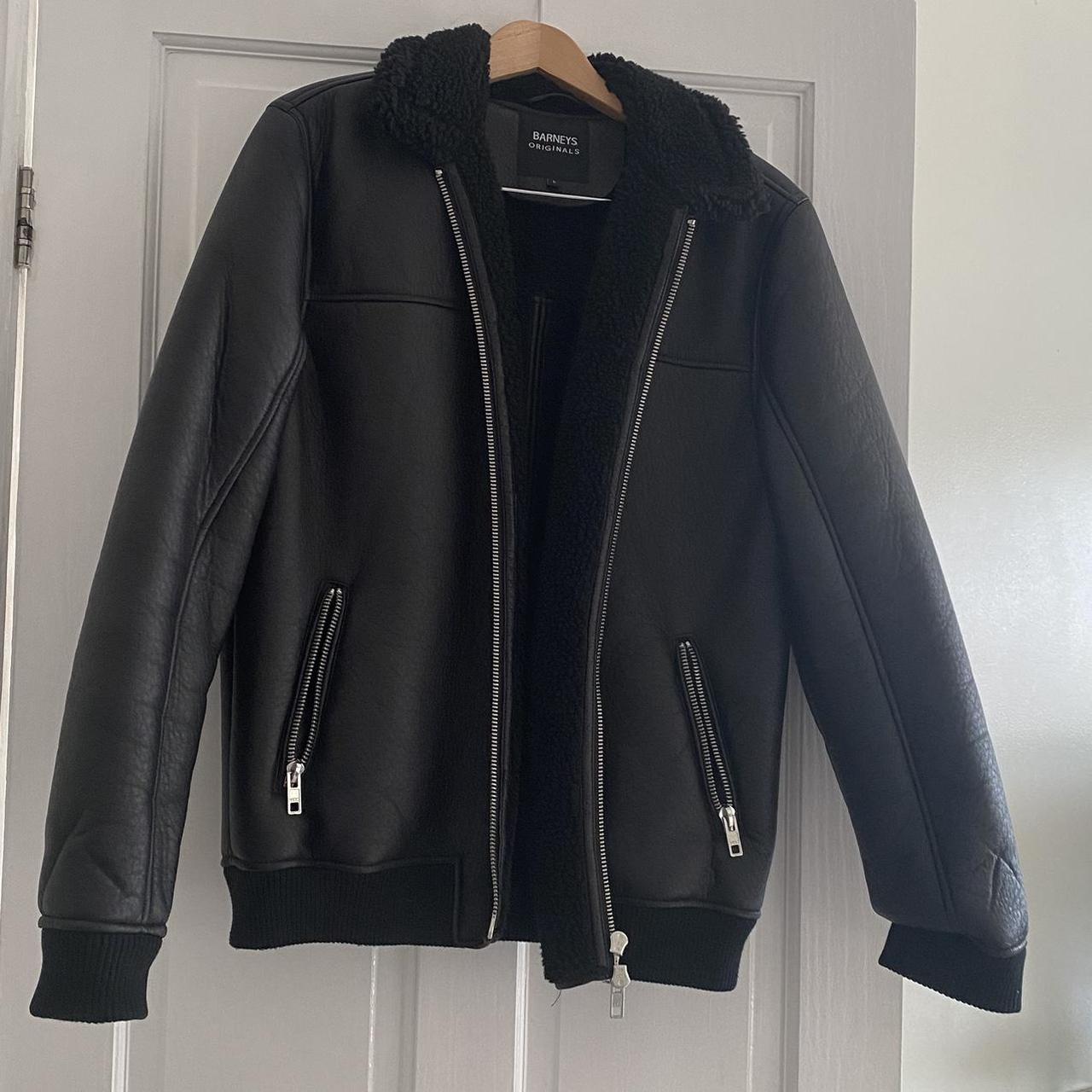Black Aviator style pleather jacket with fur lining... - Depop