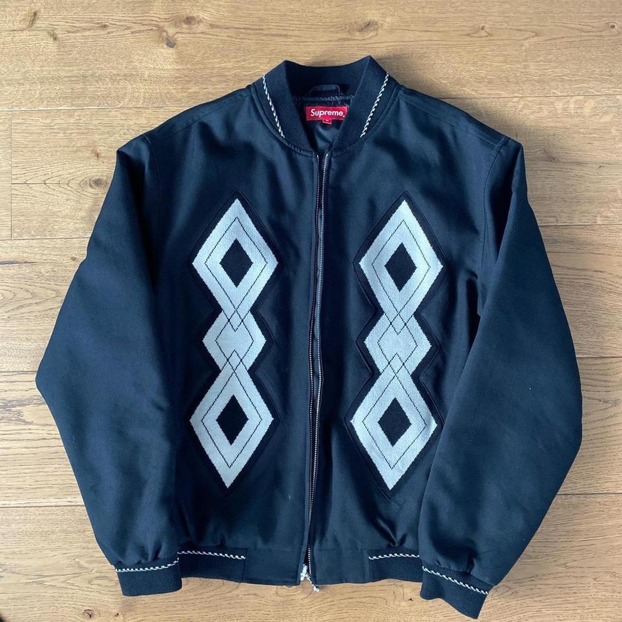 Supreme FW18 Black Diamond Rayon Bomber Jacket Size... - Depop