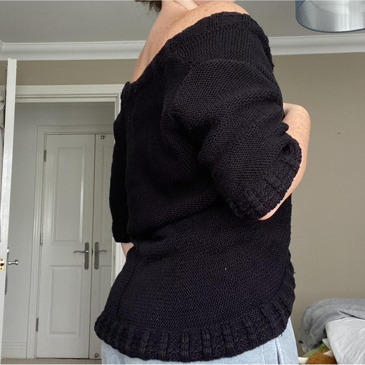 Black oversized three quarter length arm cardigan... - Depop