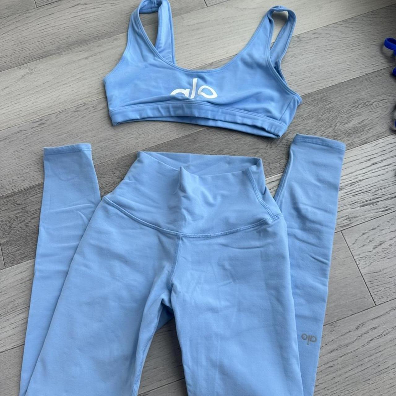Alo light blue set Top S Bottom XXS very stretchy - Depop