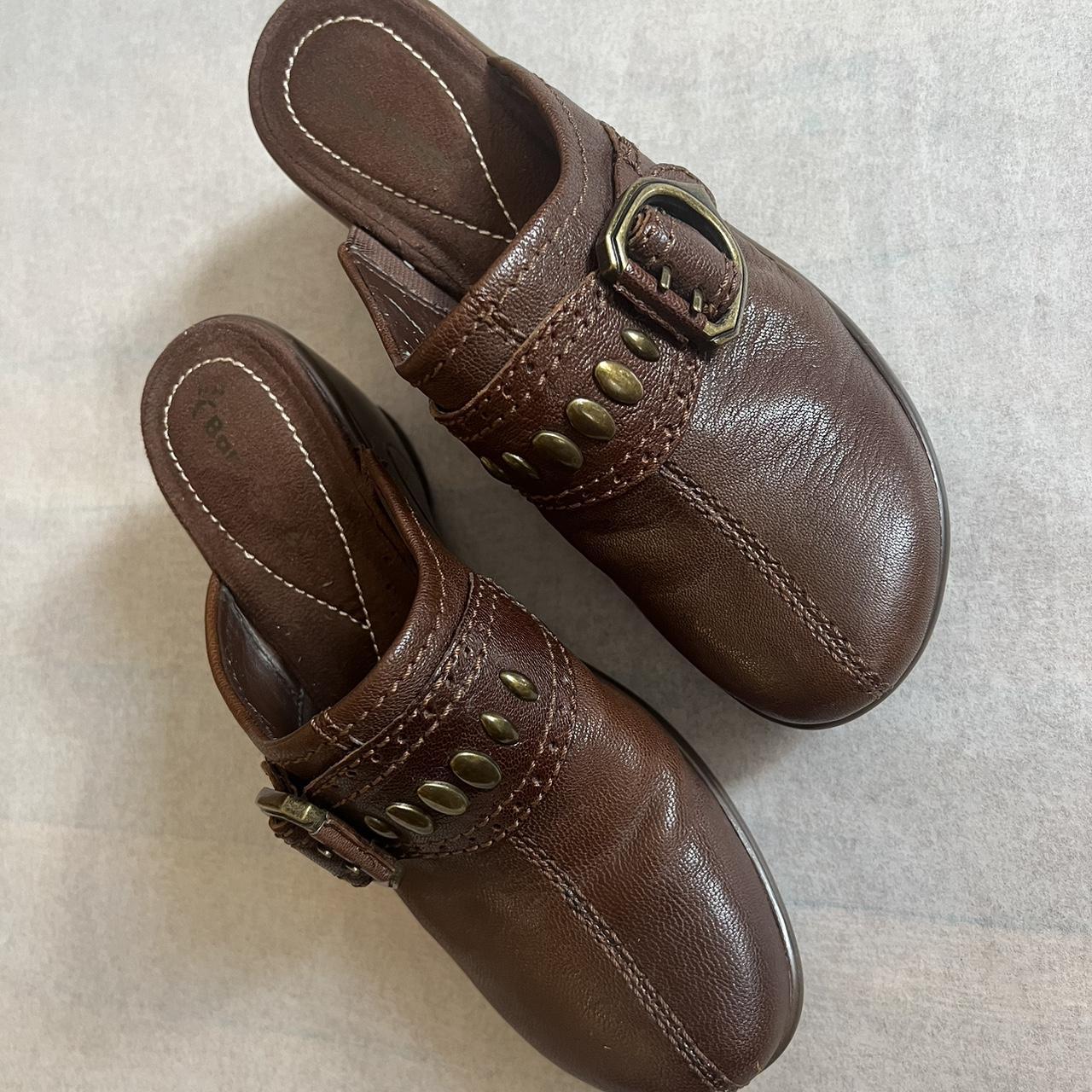 Brown leather buckle clogs with a bohemian vibe... - Depop