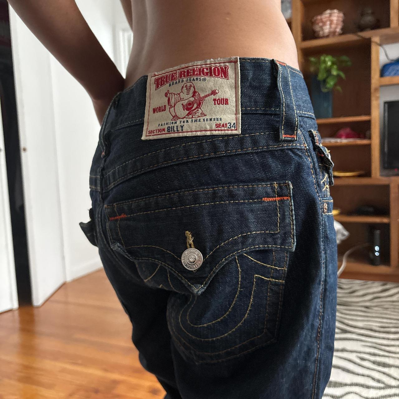 Dark blue True Religion jeans with a low-rise fit... | Depop