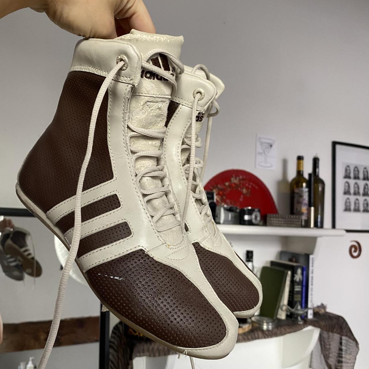 rare brown and white adidas leather boxing boots... | Depop