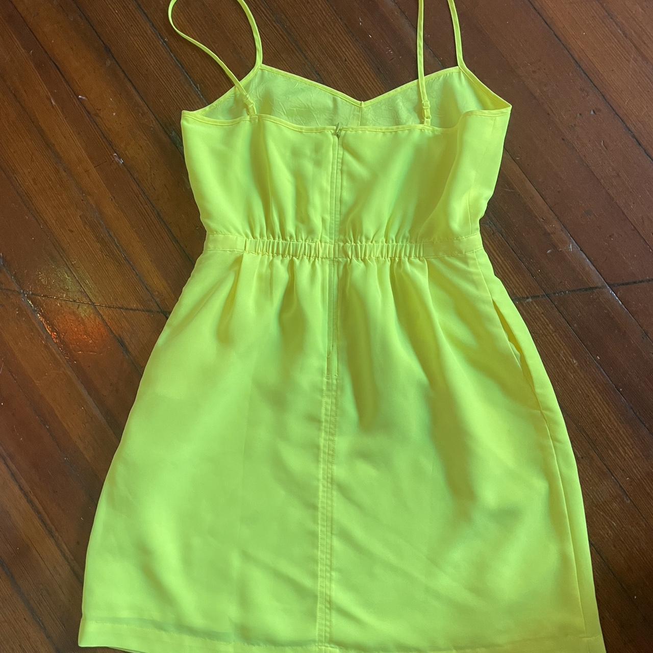 J. Crew neon yellow mini dress size four #rave... | Depop