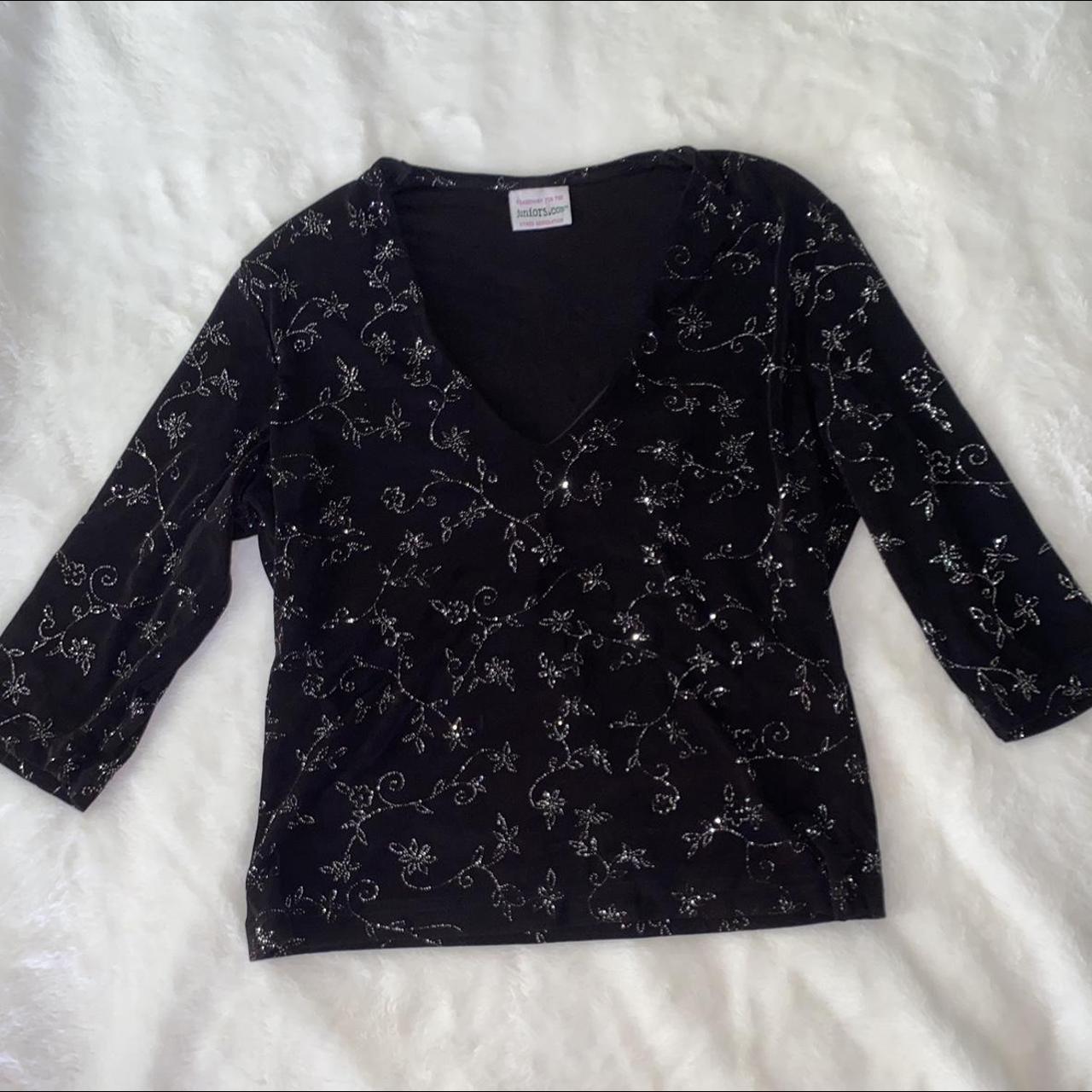 Black Floral Rhinestone Top Best fits sizes L and... - Depop