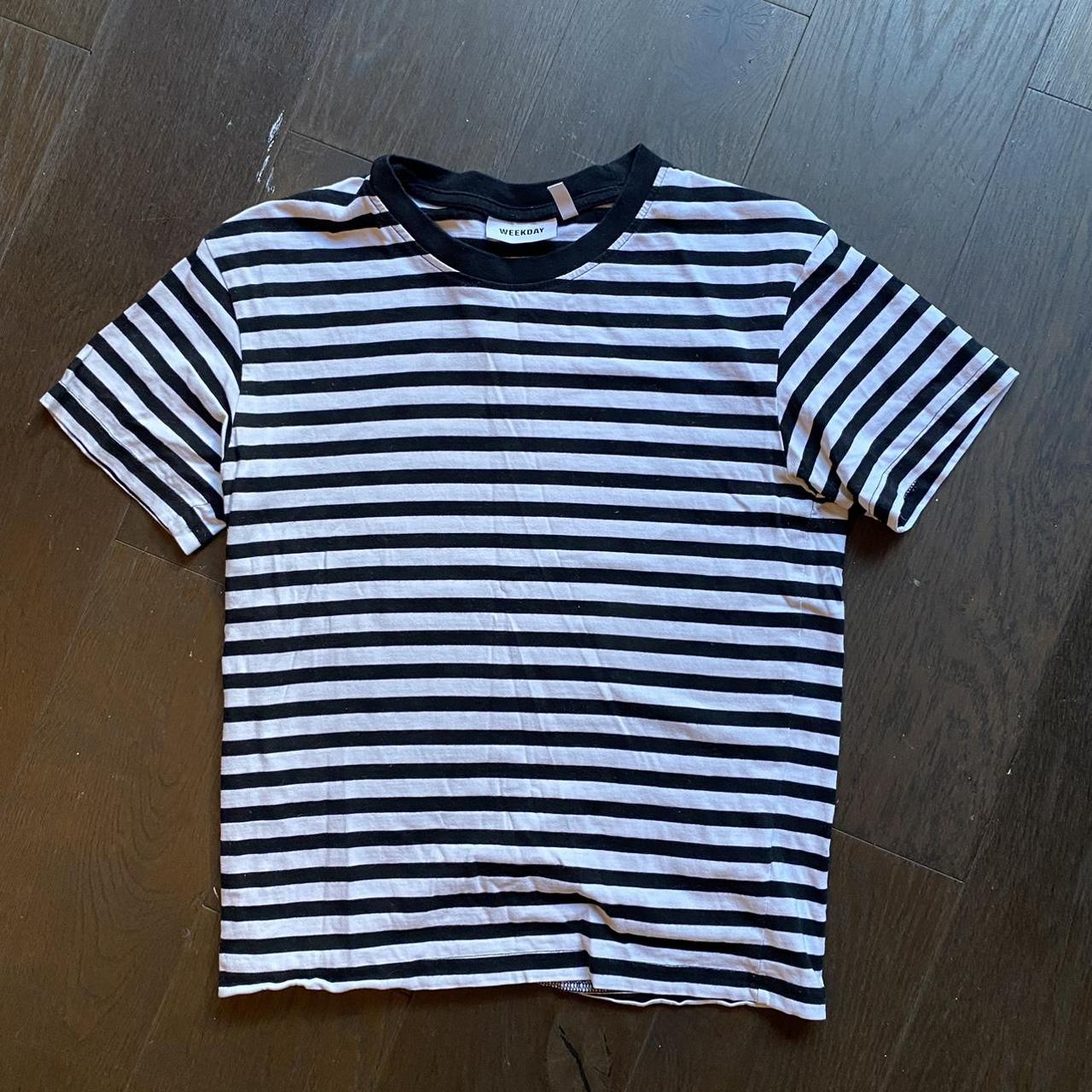 Weekday stripe black and white T-shirt Size XS - Depop