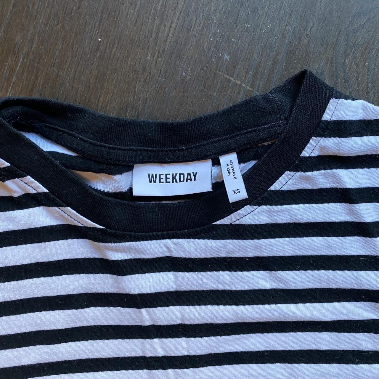 Weekday stripe black and white T-shirt Size XS - Depop