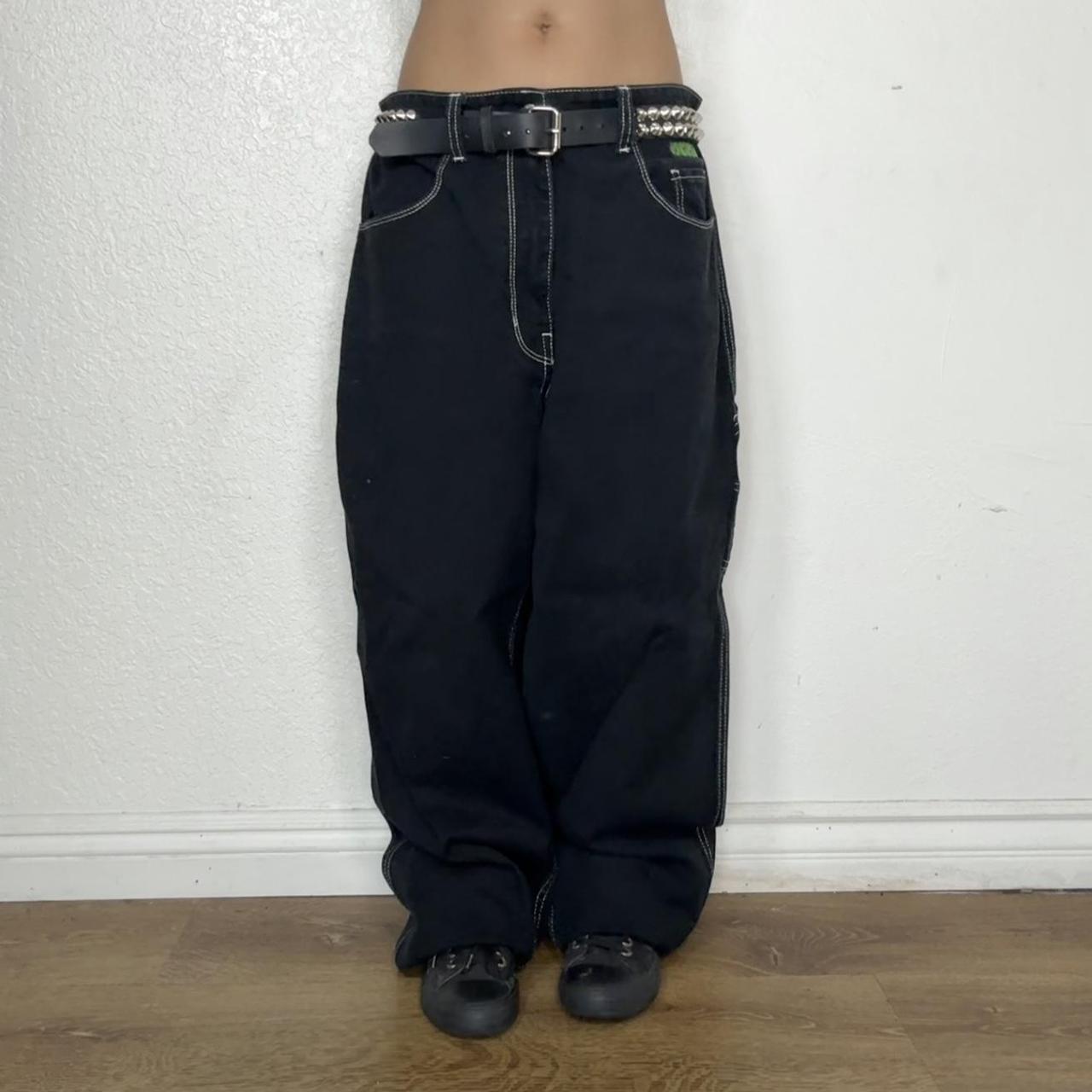 black empyre pants with white contrast stitch in... | Depop