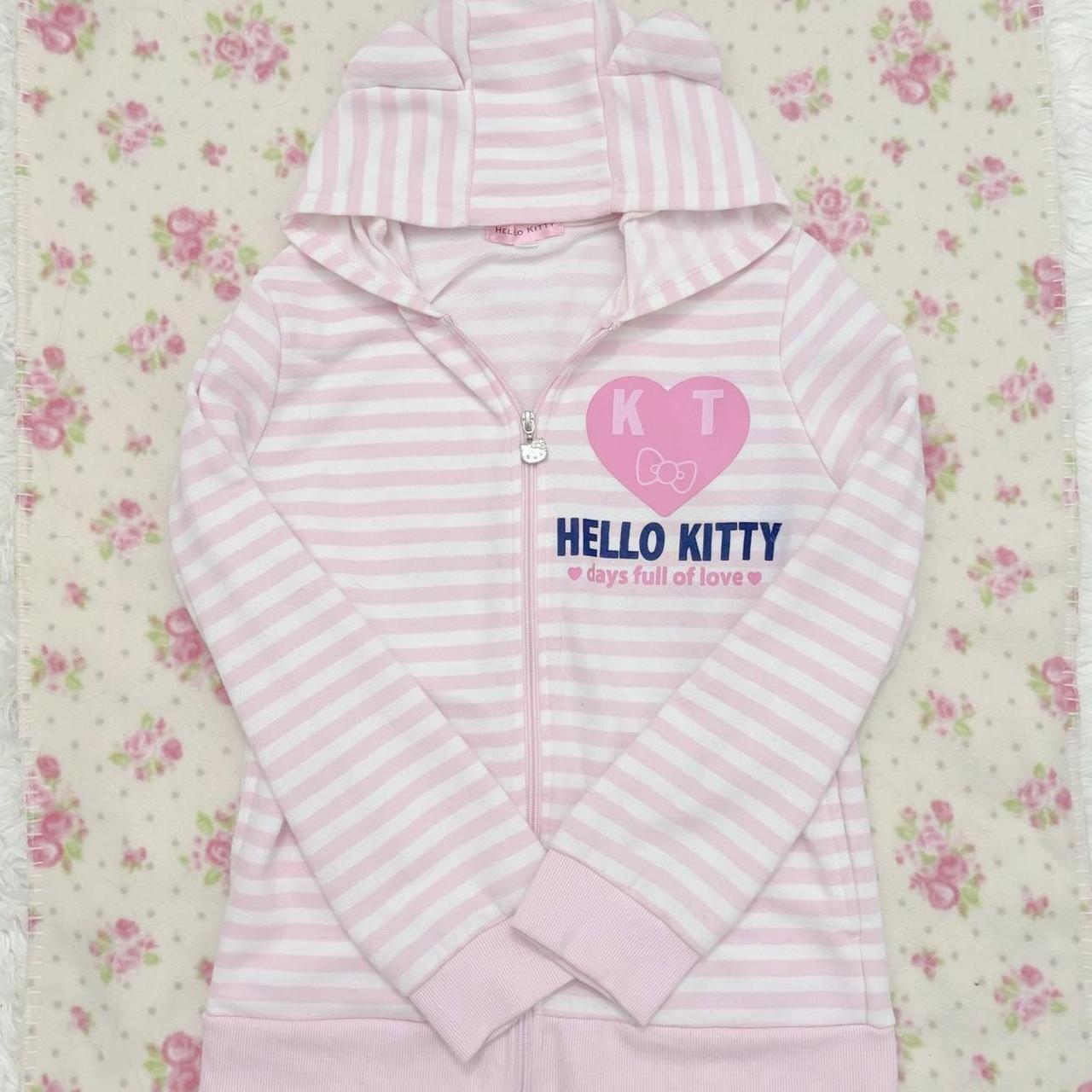 Hello Kitty Pink Striped Jacket Cat ears on the... - Depop