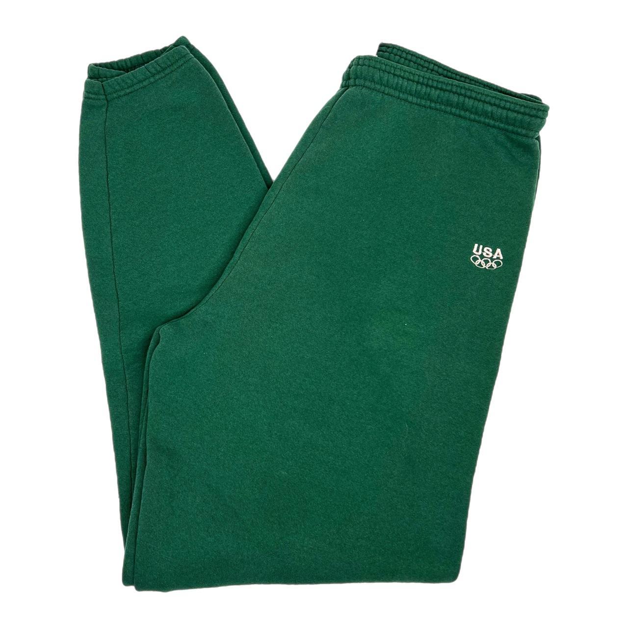 VINTAGE 90s USA OLYMPIC SWEATPANTS GREEN COTTON... - Depop
