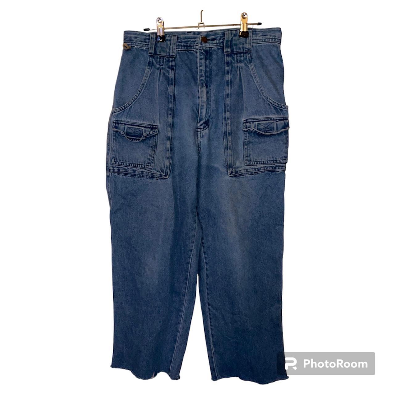 Vintage denim cargo carpenter pants •waist... - Depop