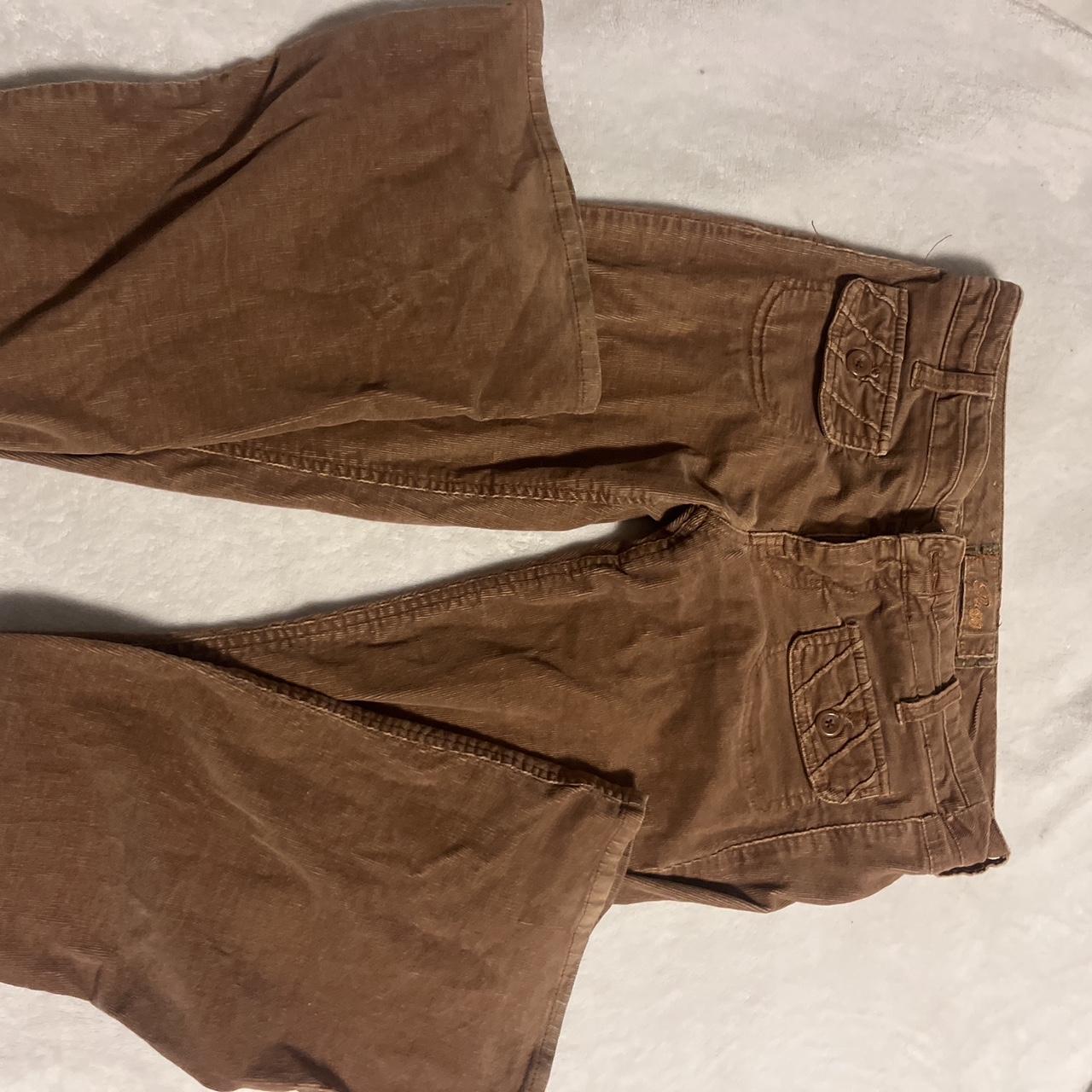 Low waisted- flare Rust Corduroy Pants with Floral... - Depop