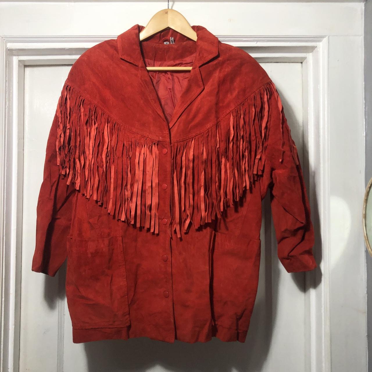 Vintage Red Suede Fringe Western Jacket Tag says... - Depop