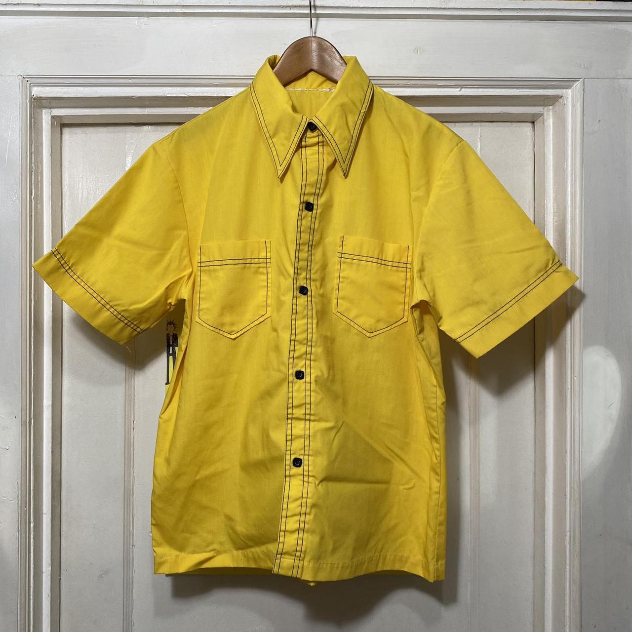 Vintage 1970s Bright Yellow Button Down Shirt There... - Depop