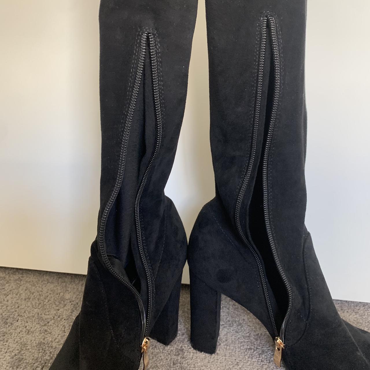 Billini knee high black boots with zips - Depop