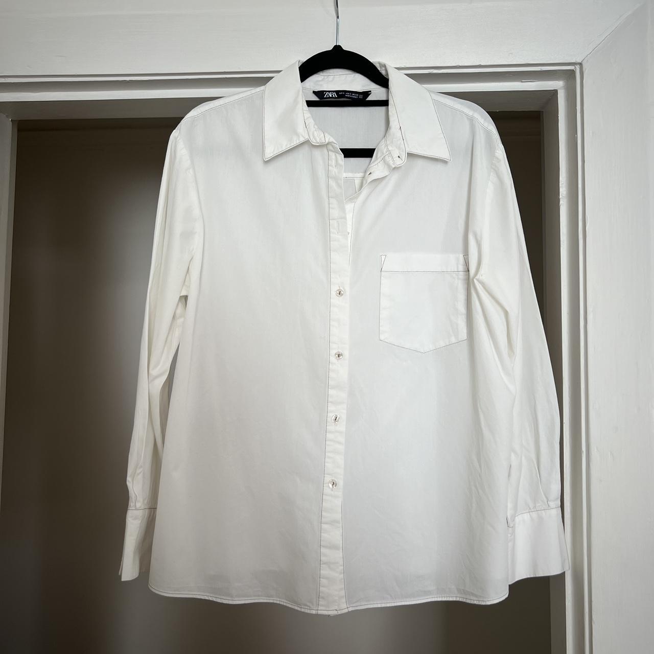 Zara white shirt 100% cotton Contrast stitch... - Depop