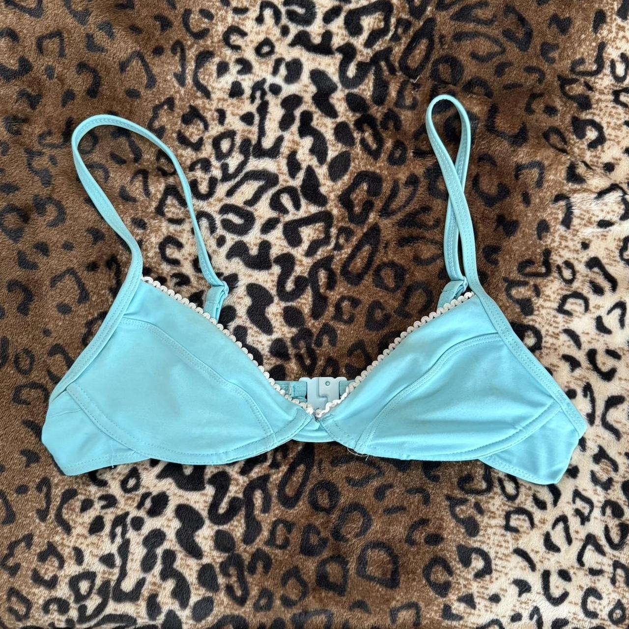 basic ally swim blue bralette bikini top white lace... - Depop