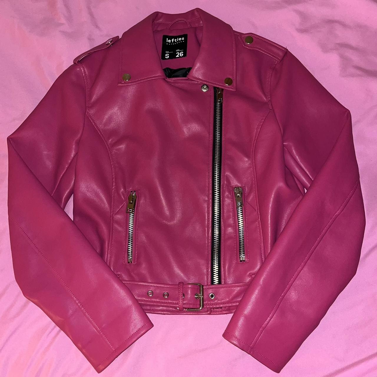 Lefties hot pink faux leather moto jacket 🩷 - size... - Depop