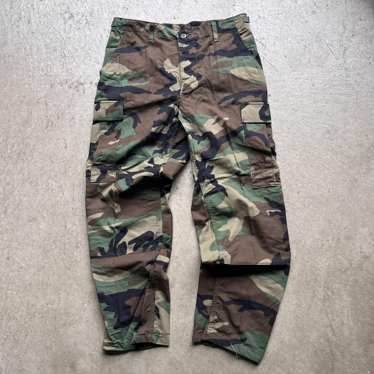 80s us army military issue bdu woodland camo cargo... | Depop