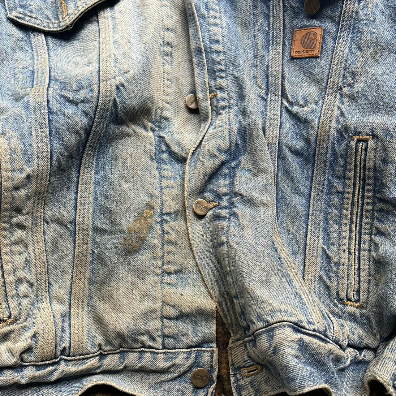 made in usa carhartt denim jacket blue xl faded... | Depop