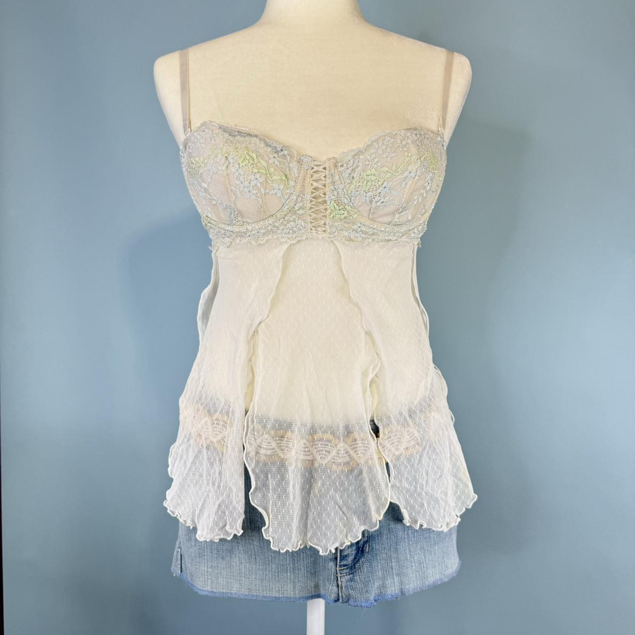 Fairycore lace top with a corset style, adjustable... - Depop