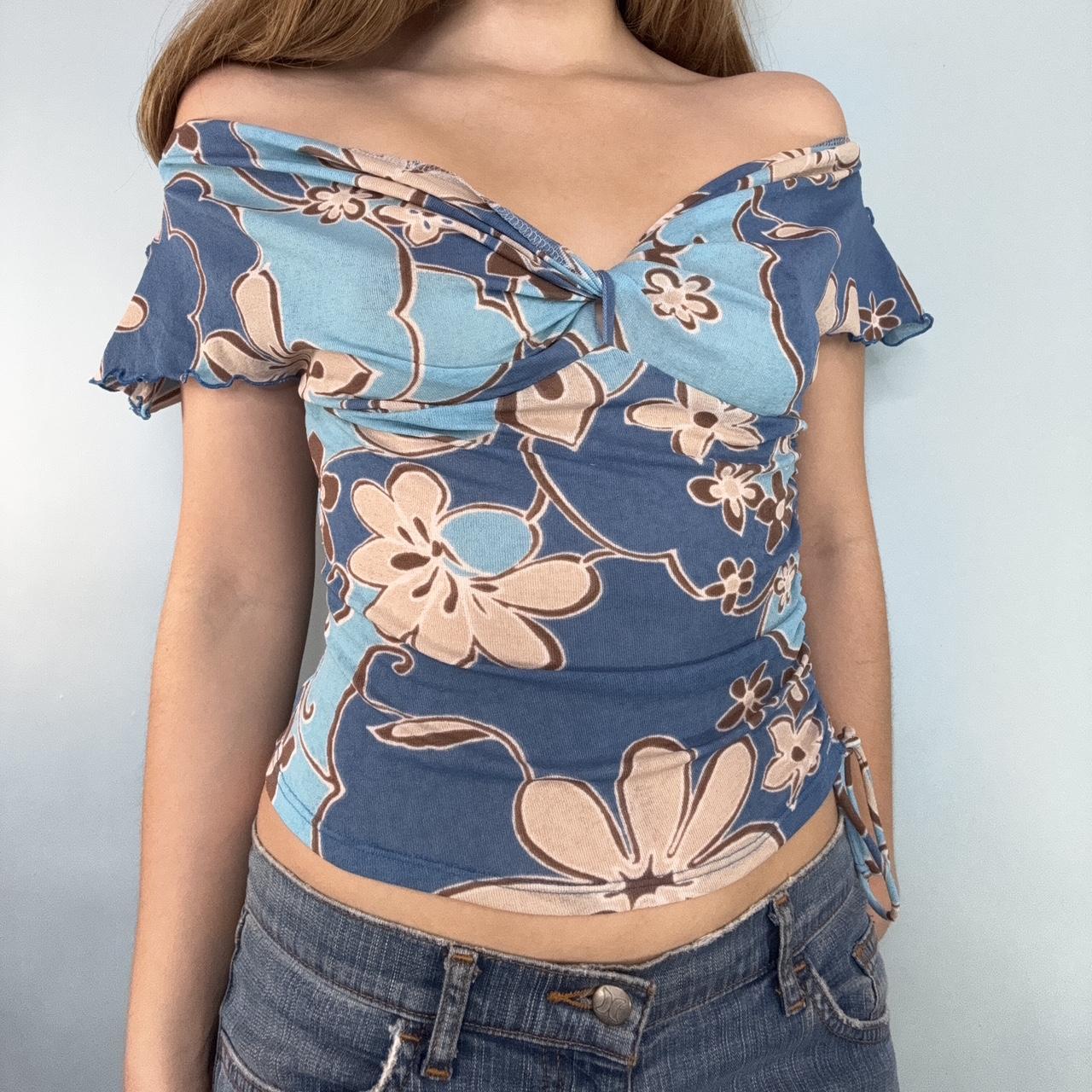 2000s tropical mesh type of material top In great... | Depop