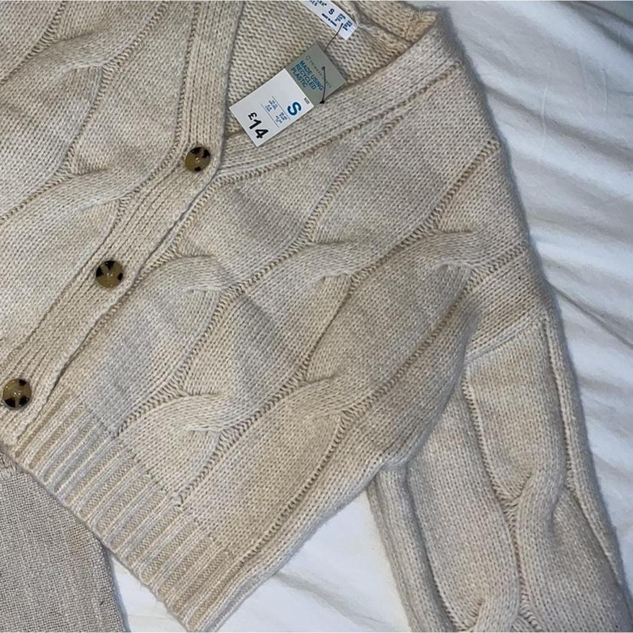Cream knit cropped jumper cardigan from primark,... - Depop