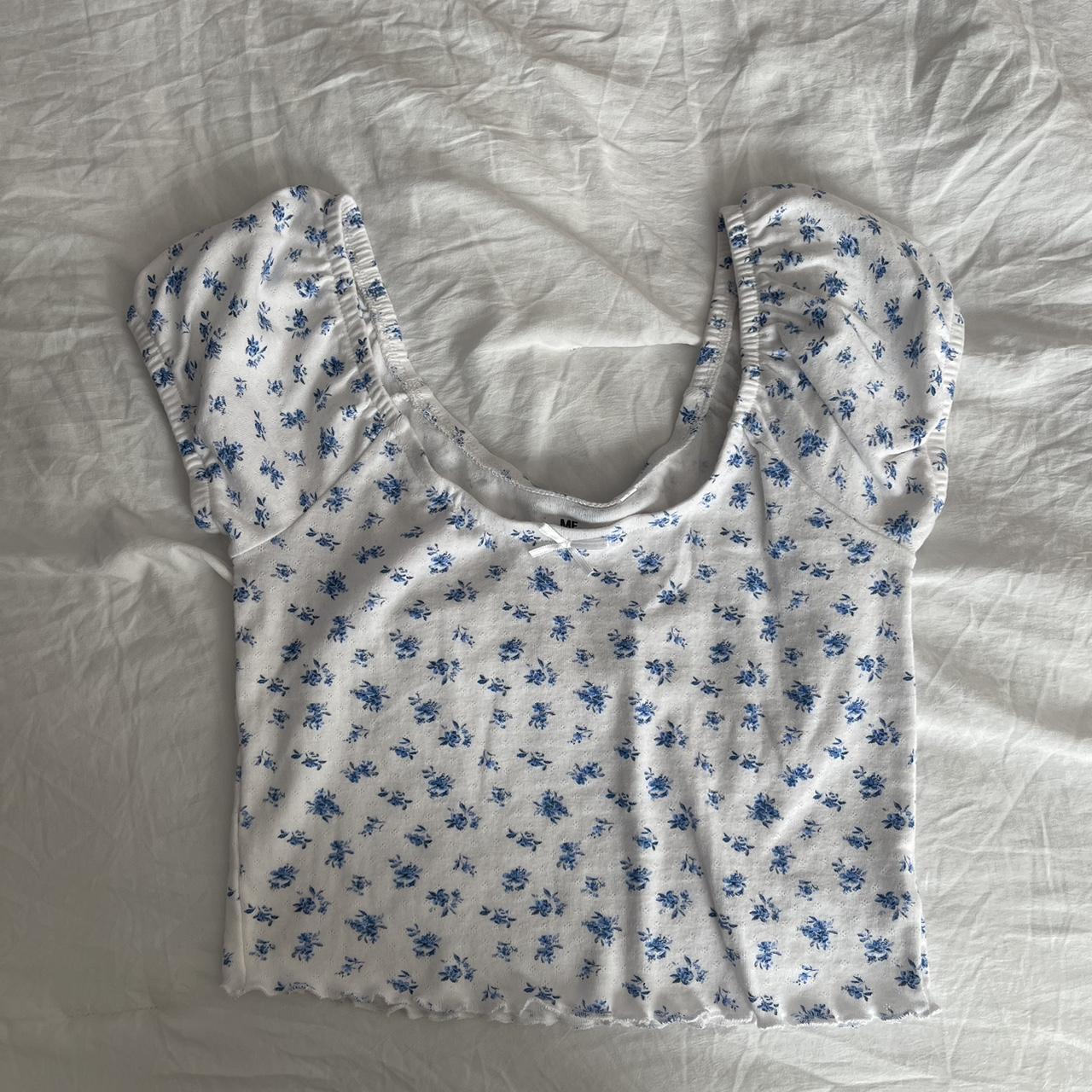 White top with blue flower crop top From pacsun... - Depop