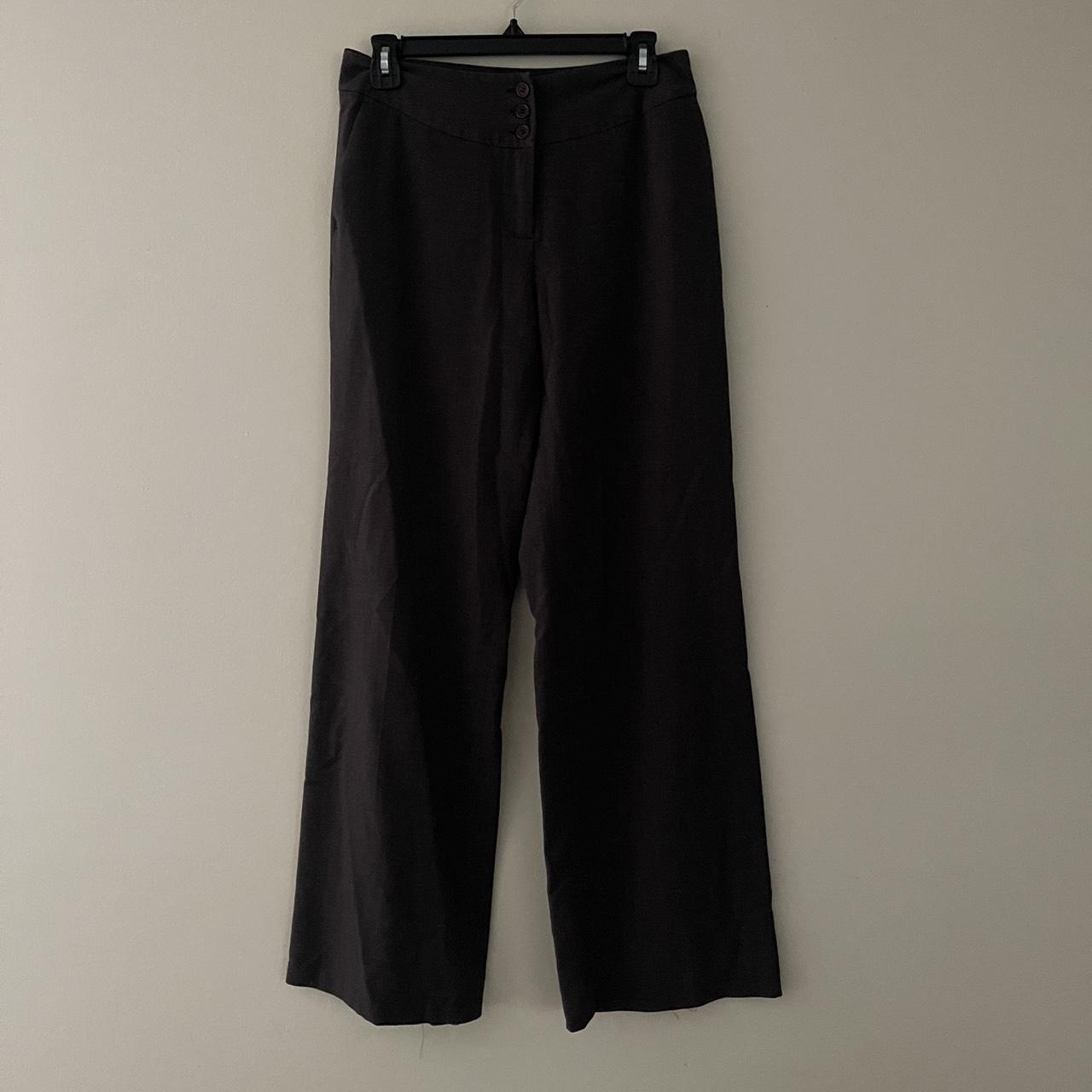 Dark brown wide leg pants with a straight leg and a... - Depop