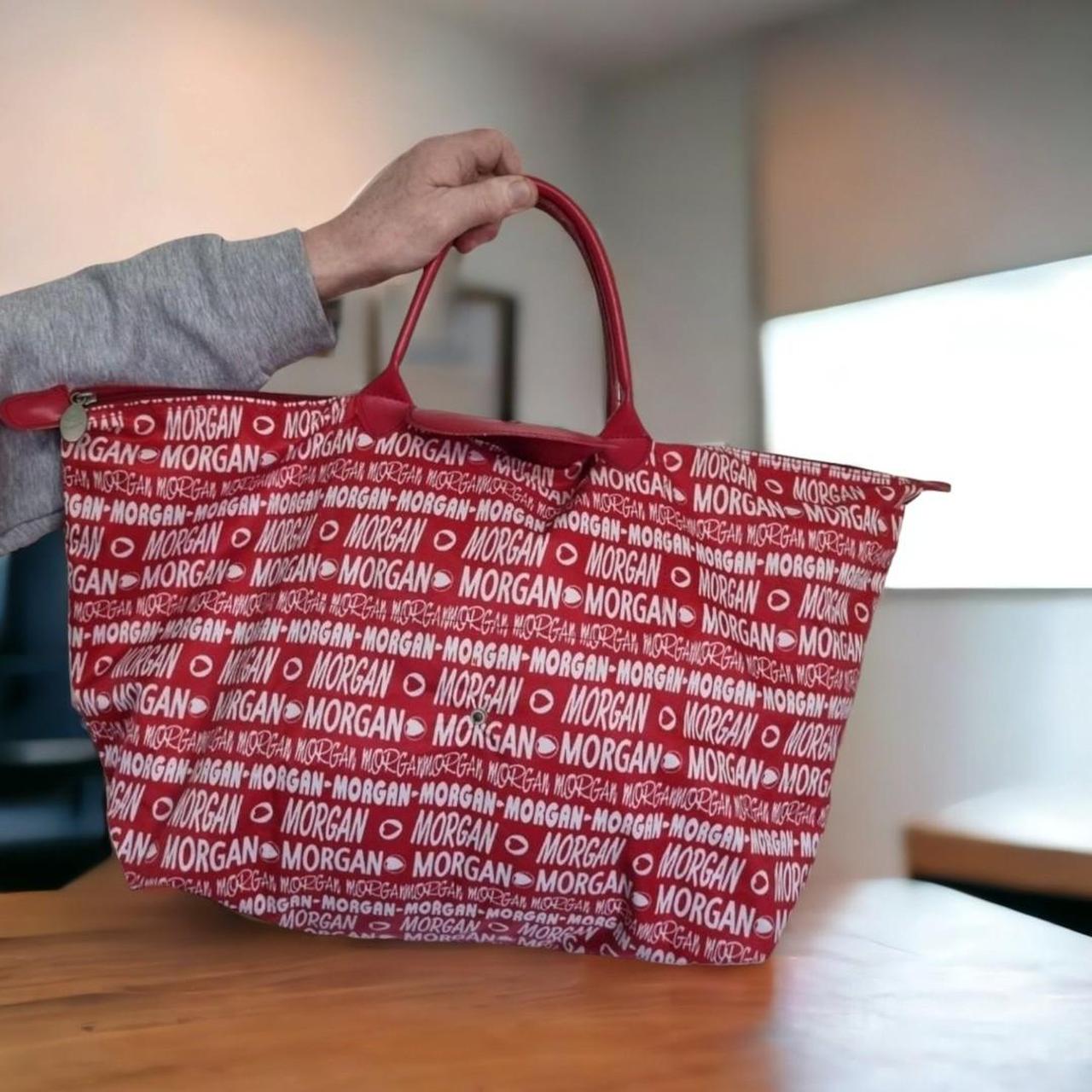 Morgan de toi Monogram red white roll up tote bag... - Depop