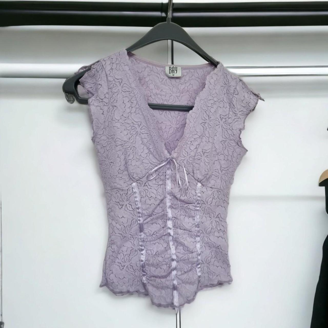 Bay trading lilac lace y2k top Sz uk 12 14"... - Depop